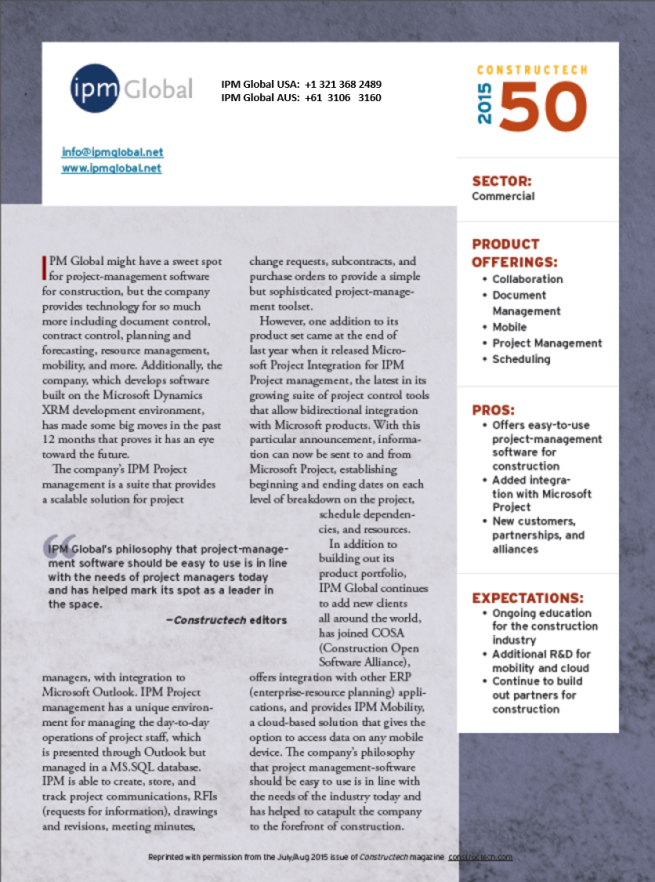 2015 Constructech 50 Award | IPM Construction Management Software ...