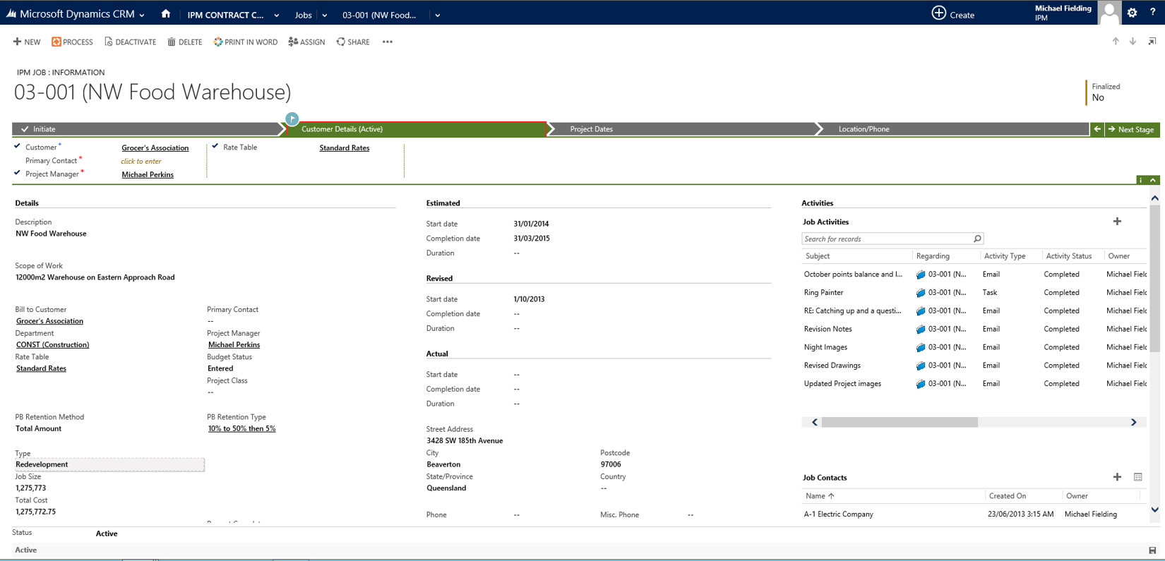 Main Job Screen | IPM Construction Management Software - Integrates ...
