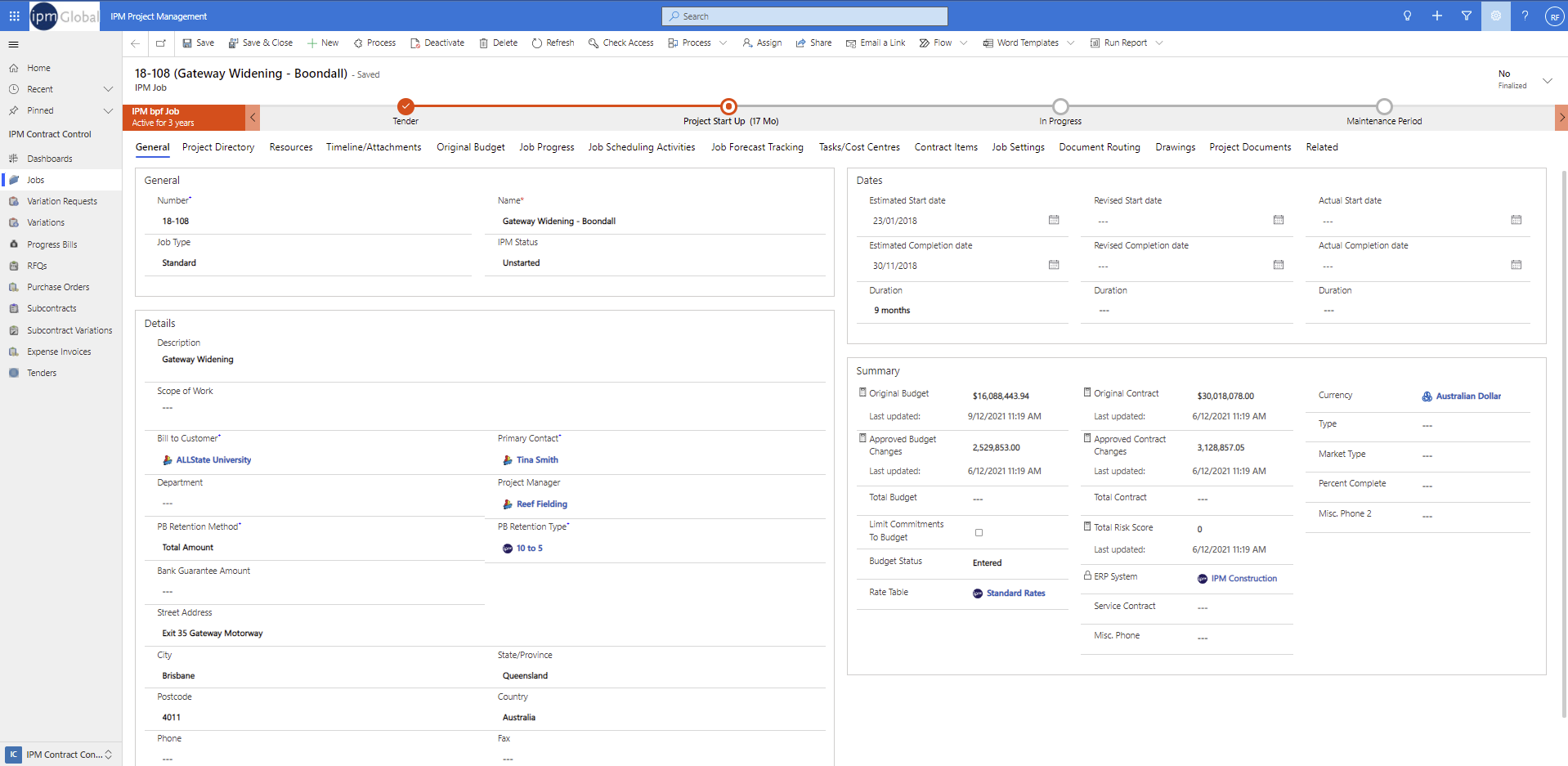 00 Job Screen I | IPM Construction Management Software - Integrates ...