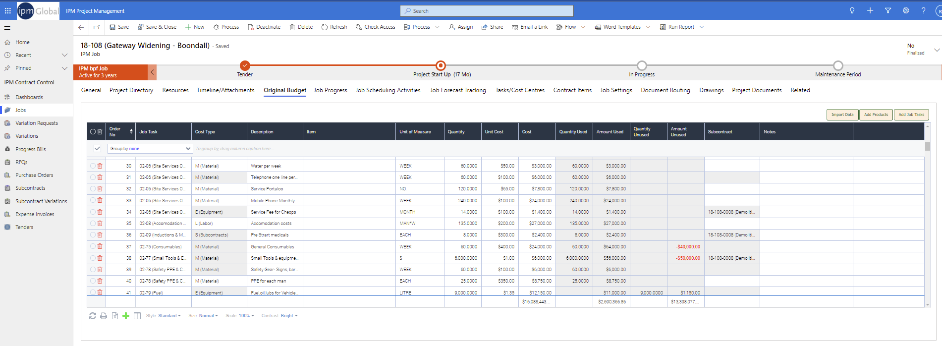 01 Job Budget II | IPM Construction Management Software - Integrates ...